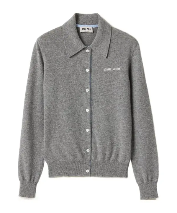 Miu Miu Long Sleeve Button-up Cardigan With Collared Neck - Grey