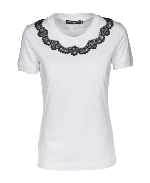 Dolce & Gabbana Lace Embellished Crewneck T-shirt - White