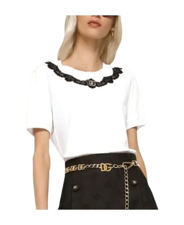 Dolce & Gabbana Lace Embellished Crewneck T-shirt