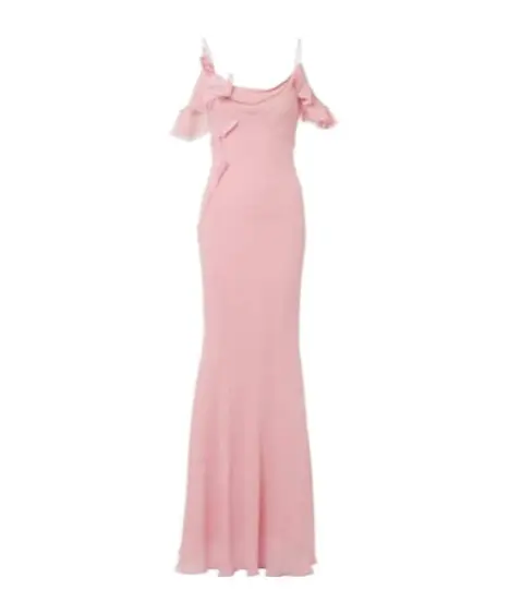 SELF-PORTRAIT Floral-appliqué Georgette Gown - Pink