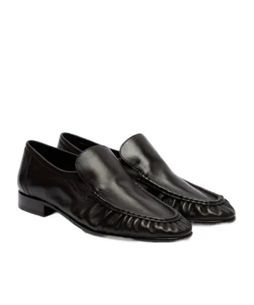 THE ROW Soft Leather Loafers With Gathered Toe And Block Heel