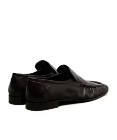 THE ROW Soft Leather Loafers With Gathered Toe And Block Heel