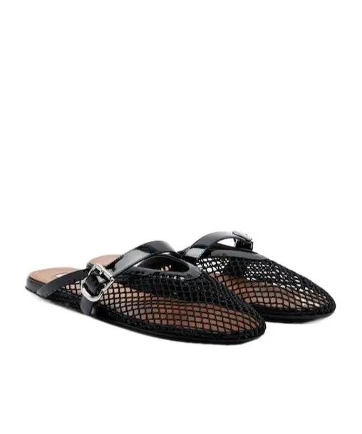 Alaïa Fishnet Leather-trimmed Mules - Black