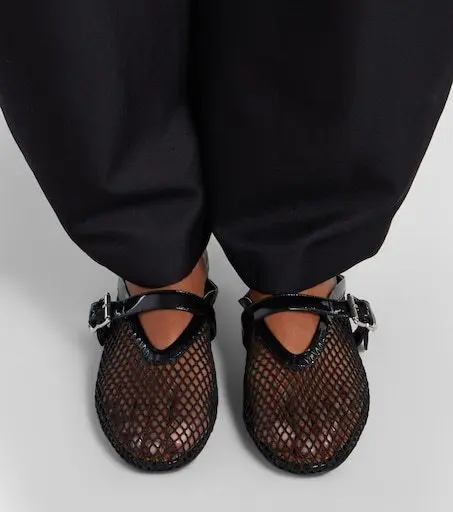 Alaïa Fishnet Leather-trimmed Mules