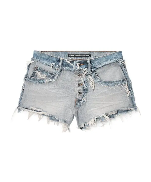 Alexander Wang Mid-rise Inverted Denim Shorts With Embossed Logo - Inverted Bleached Blue