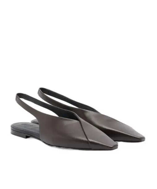 Brunello Cucinelli Dark Brown Leather Slingback Flats - Black