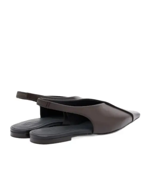 Brunello Cucinelli Dark Brown Leather Slingback Flats