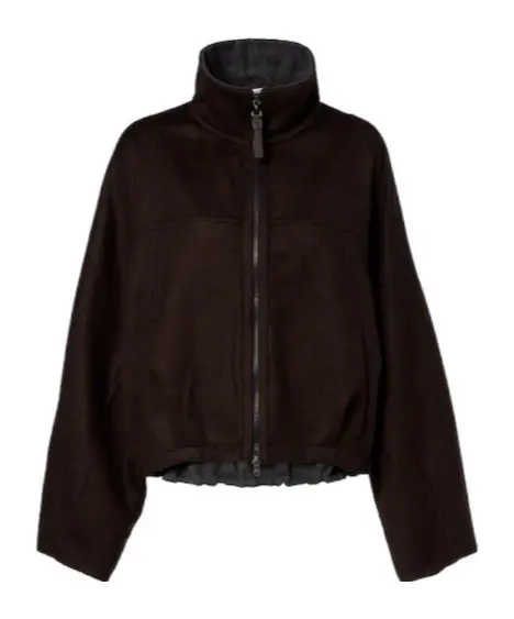 Brunello Cucinelli Stand-collar Cropped Wool-blend Jacket - Black