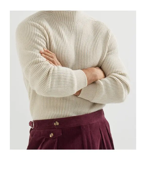 Brunello Cucinelli Ribbed Mock Neck Knitted Jumper - Panama