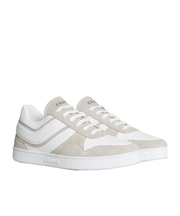 Celine Trainer Low Lace-up Sneaker In Suede Calfskin And Calfskin
