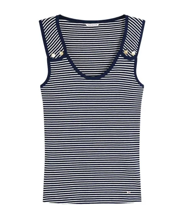 Tommy Hilfiger Gold-tone Button Ribbed Tank Top - Late Night Navy Blue/off-white
