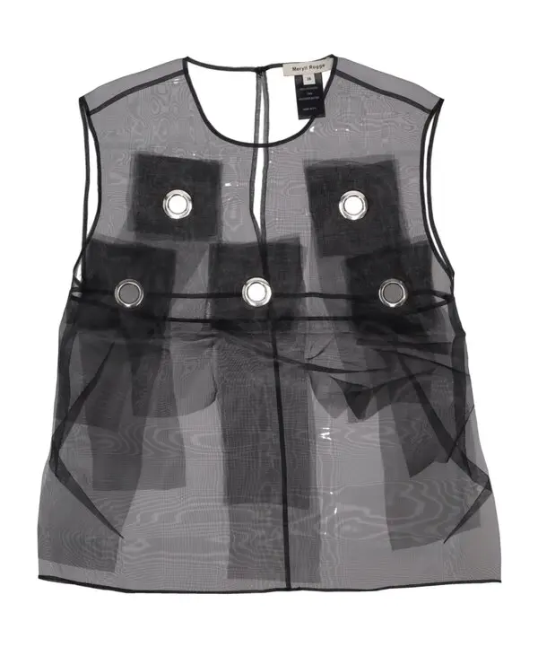 MERYLL ROGGE Eyelets Fringes Top - Black