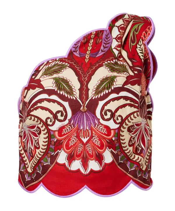 Farm Rio Odara One-shoulder Linen-blend Top - Red