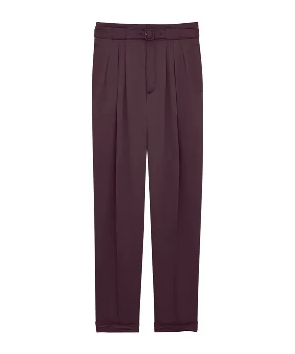 Saint Laurent Pleated Belted Trousers - Red