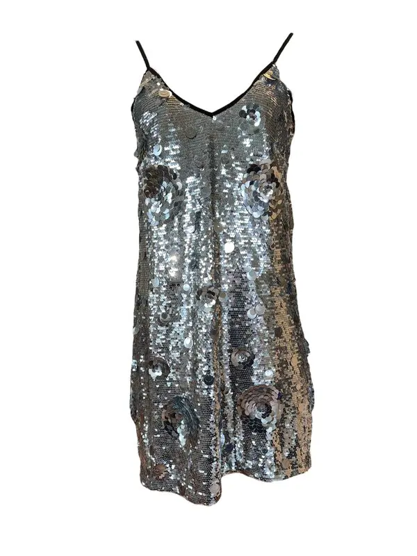 ANY OLD IRON Black / Silver Petal To The Metal Sequin Short Dress - Black/silver