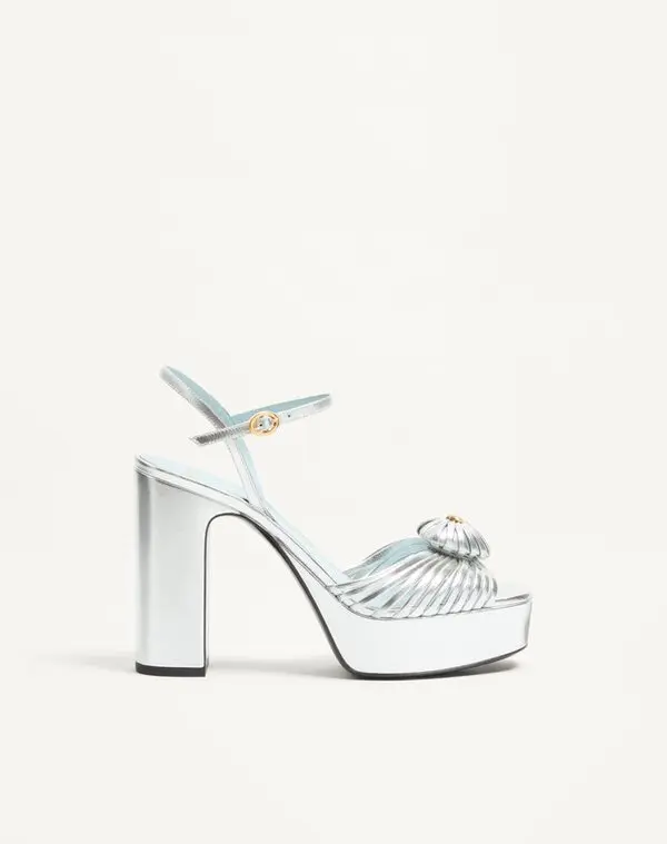 Valentino Garavani Laminated Nappa Leather Platform Sandals - Silver