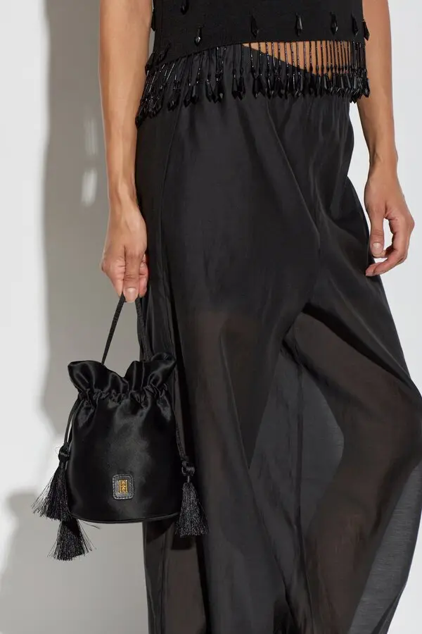 BY MALENE BIRGER Satin Drawstring Bucket Bag With Tassels