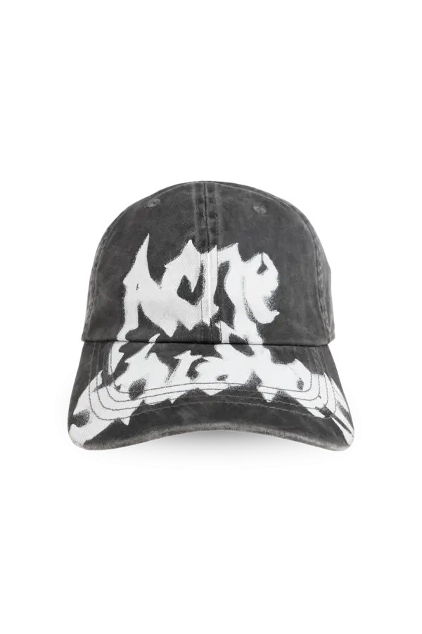 Acne Studios Cotton Baseball Cap With Graffiti Print - Black