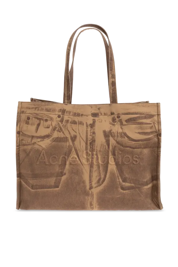 Acne Studios Logo Print Cotton Canvas Shopper Bag - Brown