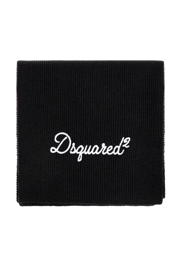 Dsquared2 Wool Scarf With Embroidered Logo - Black