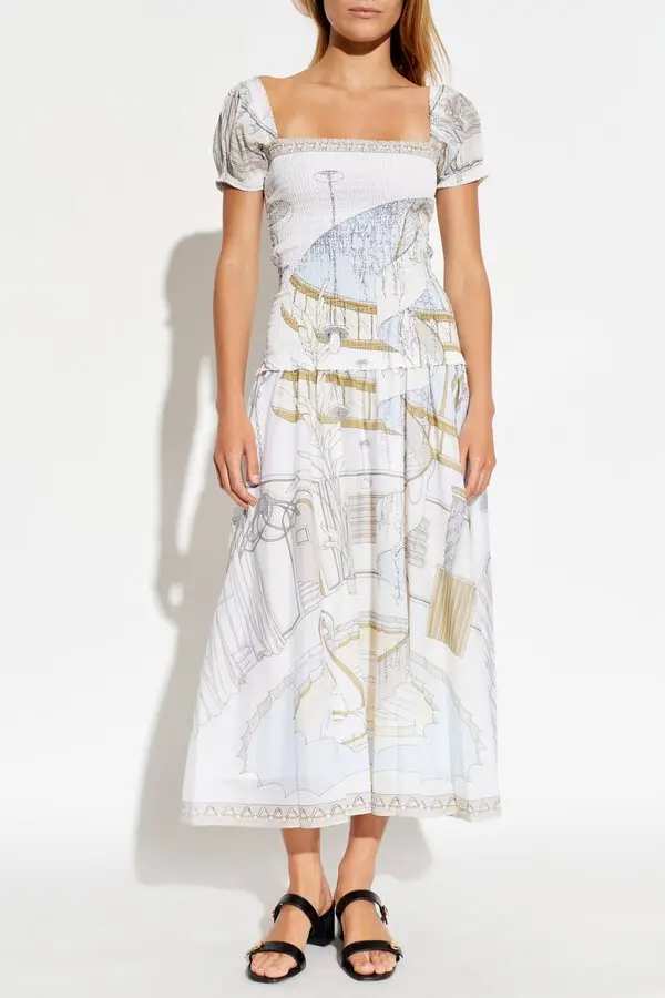 Tory Burch Silk Cotton Dress With Puff Sleeves