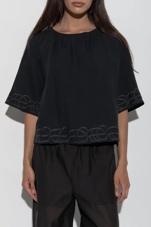 BY MALENE BIRGER Marian" Embroidered Linen Top - Black