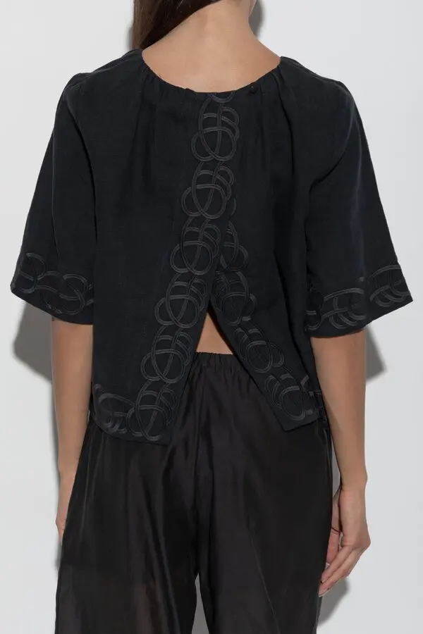 BY MALENE BIRGER Marian" Embroidered Linen Top - Black