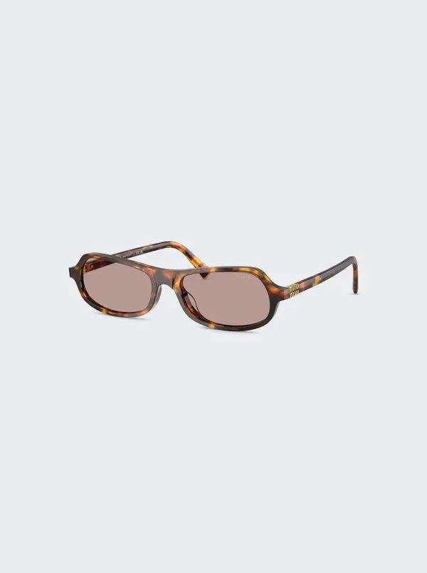 Miu Miu Acetate Geometric Sunglasses With Logo Detail - Brown