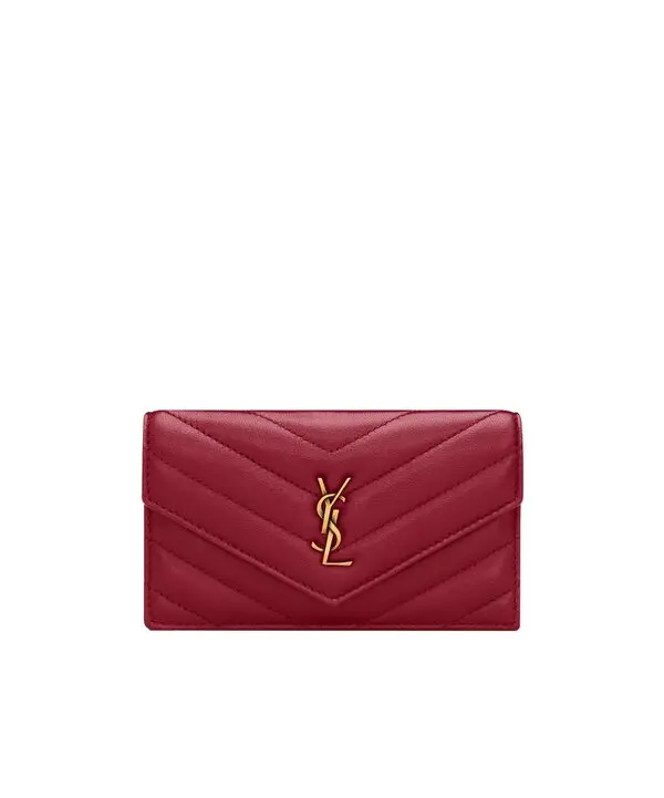 Saint Laurent Cassandre Fragments Flap Card Case In Lambskin - Deep Red