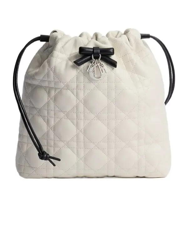 Dior Quilted Cannage Leather Mini Bucket Bag - Latte/black
