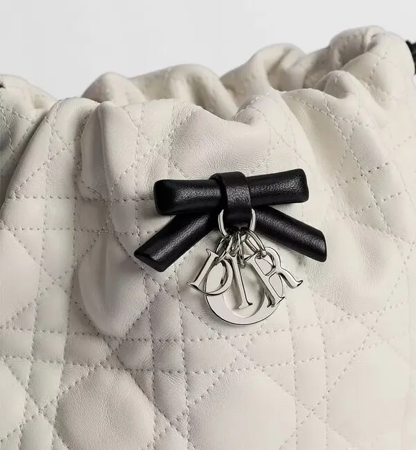 Dior Quilted Cannage Leather Mini Bucket Bag - Latte/black
