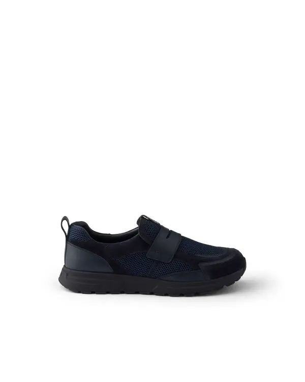 Prada Braided Leather And Mesh Loafers - Blue