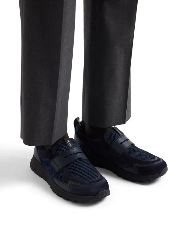 Prada Braided Leather And Mesh Loafers - Blue