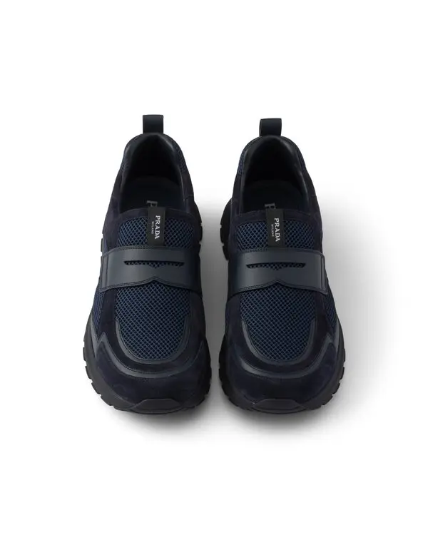 Prada Braided Leather And Mesh Loafers - Blue