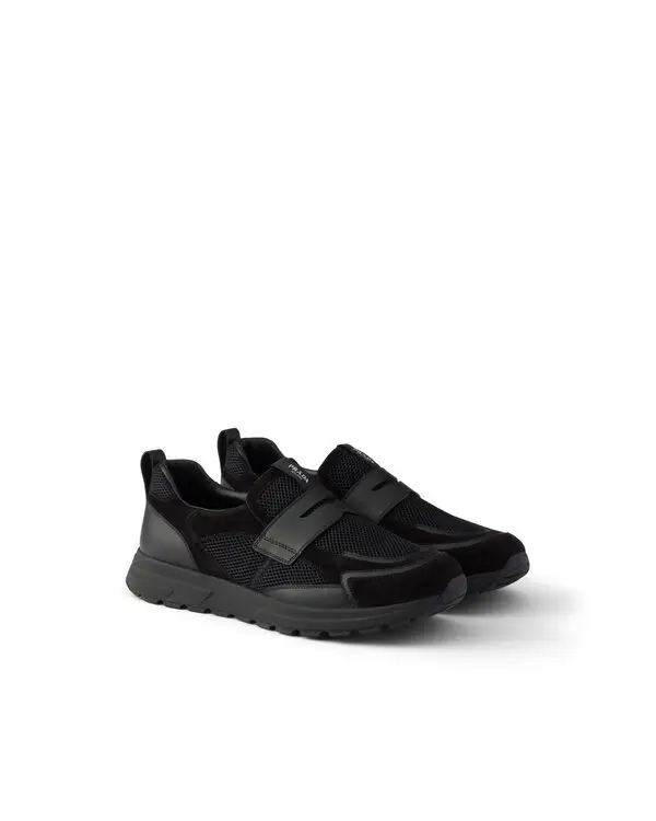 Prada Prax Mesh Fabric And Leather Loafers - Black