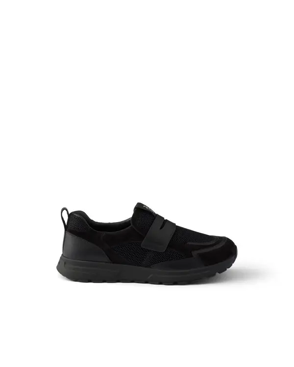 Prada Mesh Fabric And Leather Loafers - Black