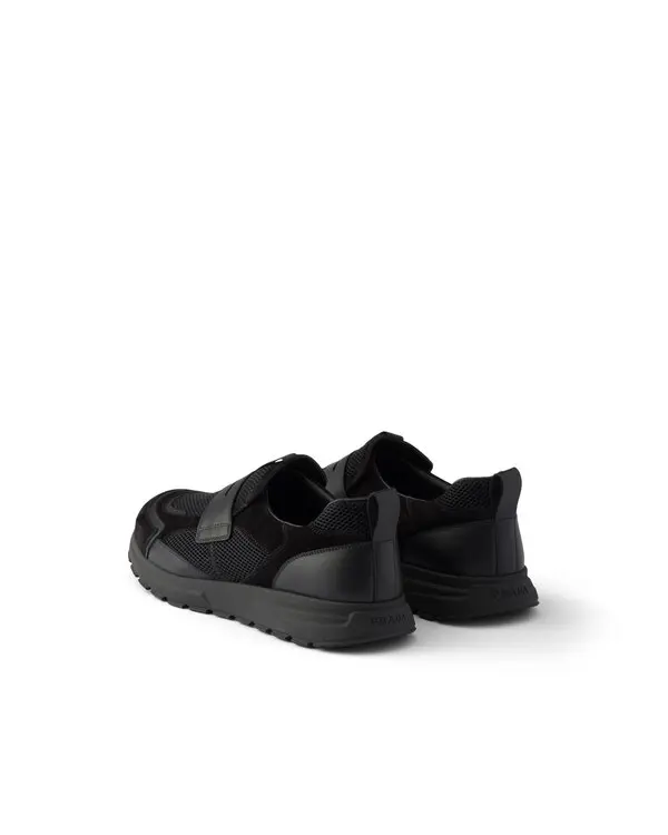 Prada Mesh Fabric And Leather Loafers - Black