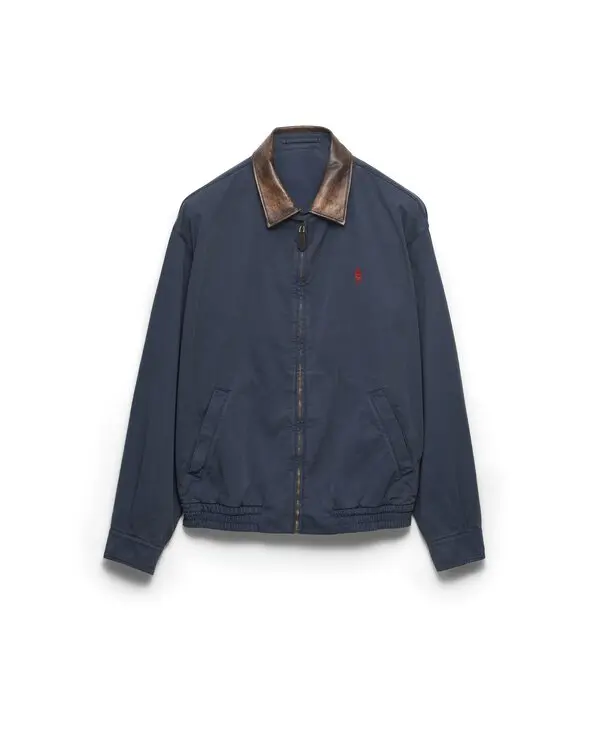 Prada Cotton Jacket With Leather Detail - Blue