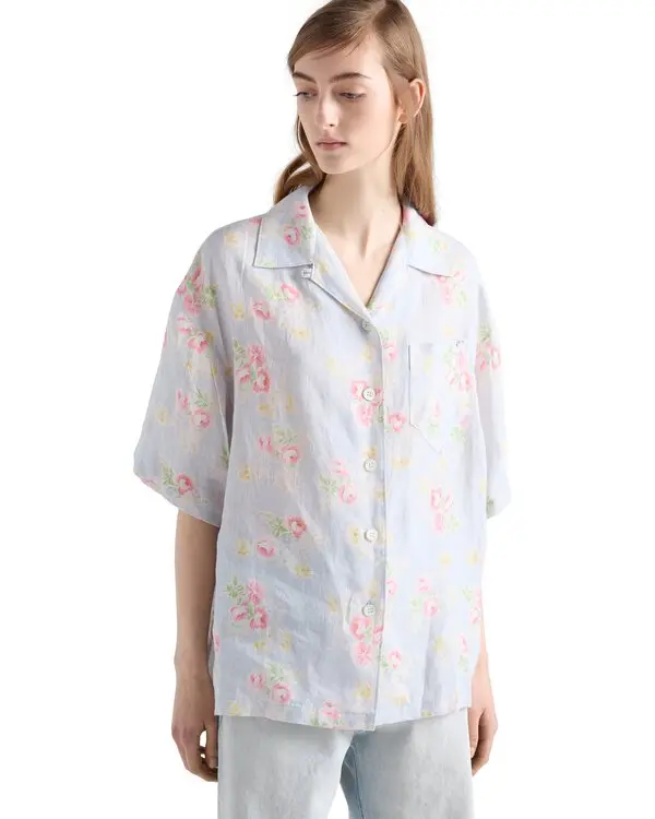 Prada Floral Print Linen Shirt