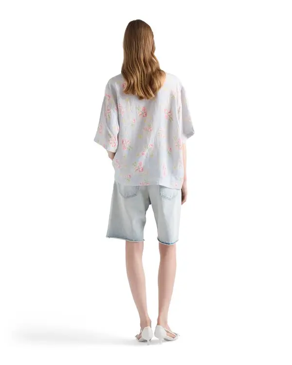Prada Floral Print Linen Shirt