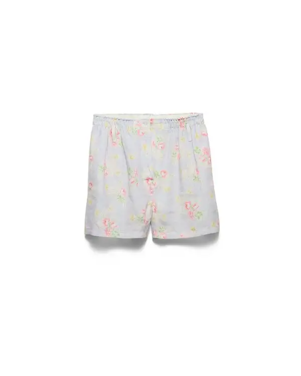 Prada Floral Print Old Linen Shorts - Light Blue