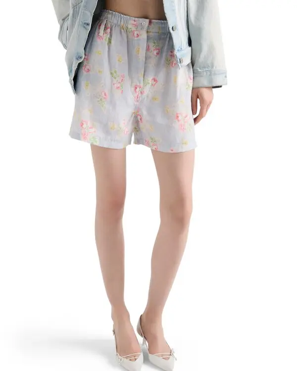 Prada Floral Print Linen Shorts