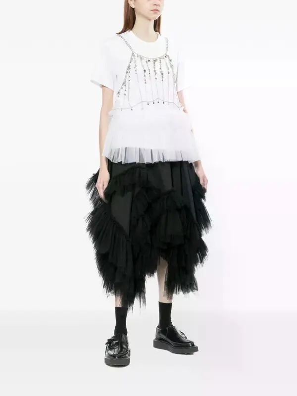 Noir Kei Ninomiya Ruffled Tulle Trim T-shirt