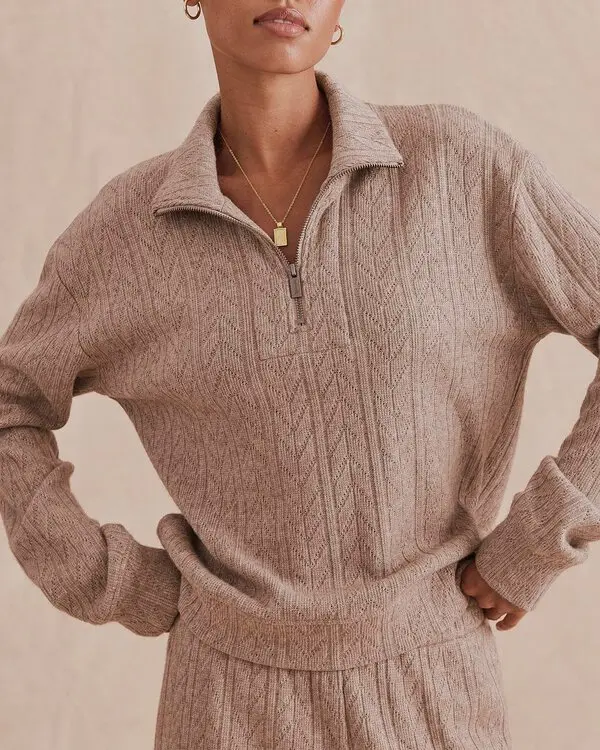 Splendid Sweatersoft Quarter Zip Sweater With Chevron Pointelle Knit - Black