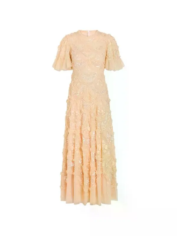 NEEDLE & THREAD Carmen Sequin-embellished Ruffled Dress - Neutrals