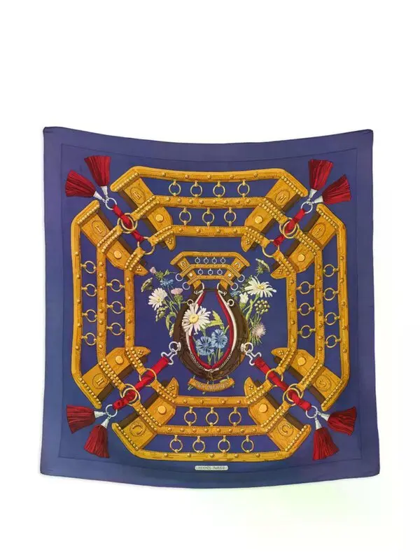 Hermès 1990s Aux Champs Silk Scarf - Blue