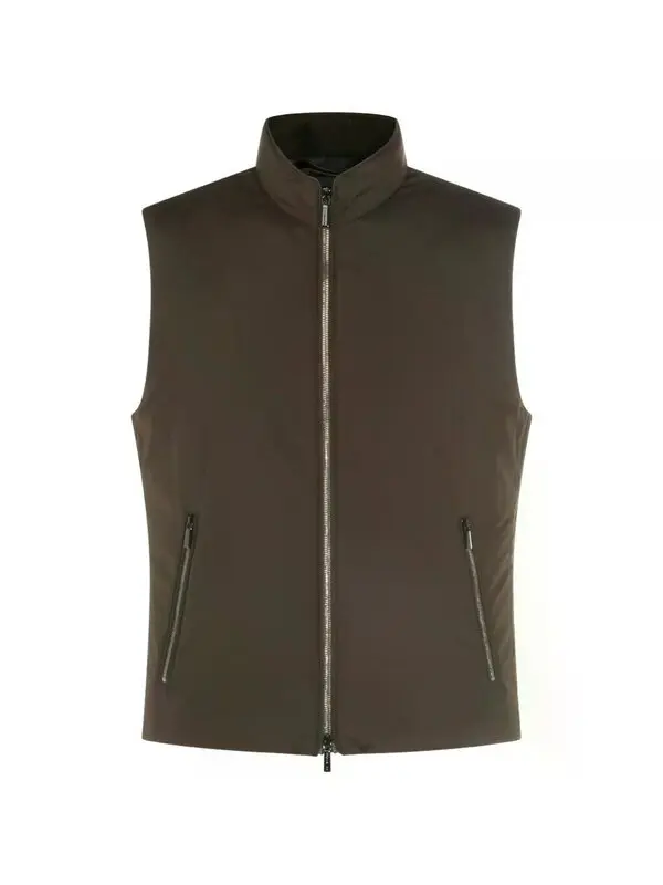 MOORER High-neck Zip-up Gilet - Brown