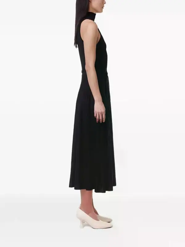 Another Tomorrow Pleated Mock Neck Midi Dress