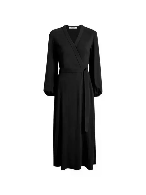 Another Tomorrow Buttoned Cuff Midi Dress - Black
