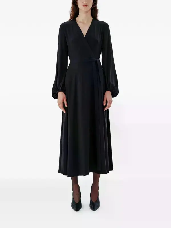 Another Tomorrow Buttoned Cuff Midi Dress